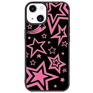 Wihytec Pink Star Phone Case for iPhone 13 Stars Case Cover TPU Bumper Hard Back Shockproof Phone Case Girly Protective Phone Cover with Design