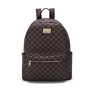 FR Fashion Co. 21" Women's Checkered Leather Backpack White