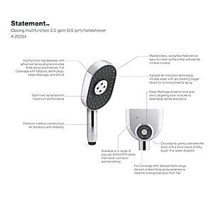 KOHLER 26284-CP Statement Oblong MULTIFUNCTION HAND SHOWER, Maximum Spray Performance with Three Spray Experiences, Polished Chrome, 2.5 GPM