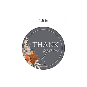 Indie Autumn Floral Thank You Labels / 250 Fall Flower Stickers / 1.5" Round Thank You Stickers / 3 Beautiful Thanks Designs