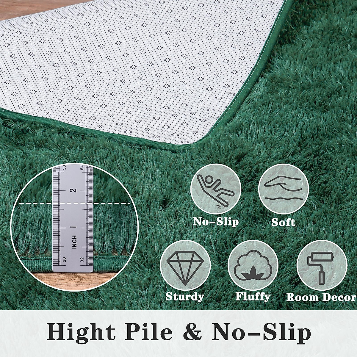 Dssimo Super Fluffy Area Rug for Bedroom, 4x6 Feet Modern Shag Green Rugs, Soft and Cozy Plush Carpet for Kids,Girls Boys and Teens Decorations for Living Room Dorm Nursery Classroom, Dark Green