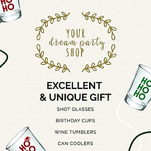 Ho Ho Ho - 6 Red and 6 Green Christmas Shot Glasses - Set of 12 Glass Party Shot Cups with Double-Sided Prints - Holiday Cocktail Glasses for Drinking Liquor, Tequila, Vodka