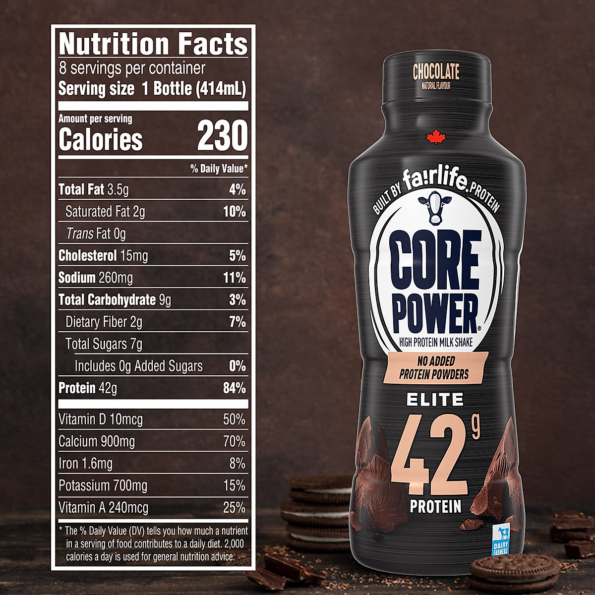 Core Chocolate Power Elite Failrlife High Protein Shakes (42 Grams) 14 Oz. 6 pack in The Award Box Packaging