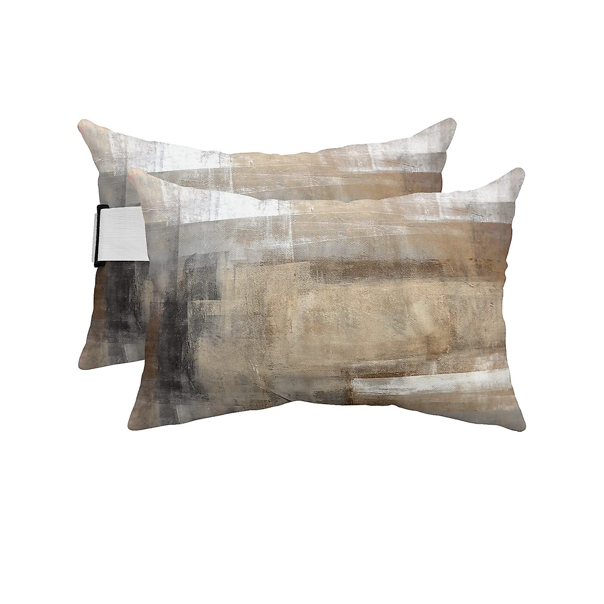 Brown Graffiti Art Outdoor Chaise Lounge Head Resting Pillows 2 Pack, Brown Grey Abstract Art Painting Waterproof Patio Furniture Pillow with Insert Adjustable Elastic Stripe for Recliner Beach Chair