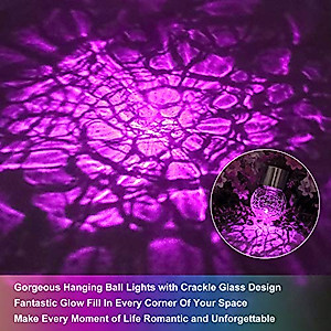 12Pack Outdoor Hanging Solar Lights - Cracked Glass Solar Lights Waterproof LED Decorative Ball Lights Tree Solar Powered Globe Lights with Hook for Garden Yard Fence Christmas Decoration, Multicolor