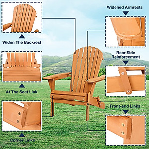 PIKAQTOP Folding Adirondack Chair Set of 2, Wooden Accent Furniture with Arms, Solid Wooden Weather Resistant Patio Chairs Lounger Chair Lawn Chair for Deck, Backyard, Garden, Patio