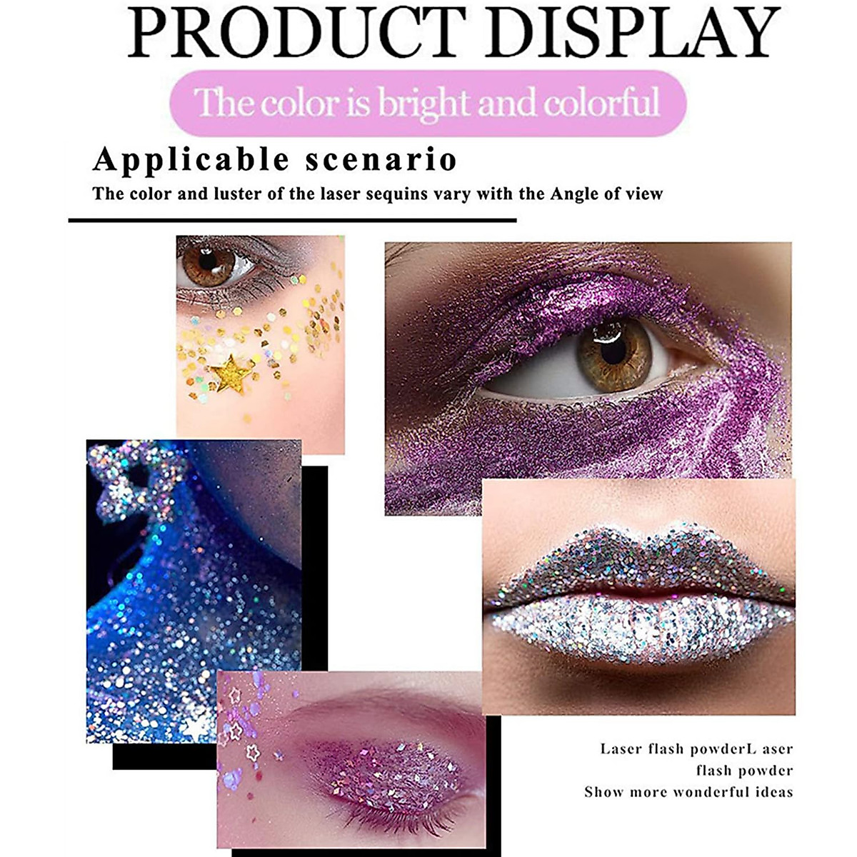 3 Colors Body Glitter Gel,Face & Body Glitter Sequins Shimmer,Mermaid Chunky Glitter,Holographic Sparkling Cosmetic Powder Festival(1+2+5)