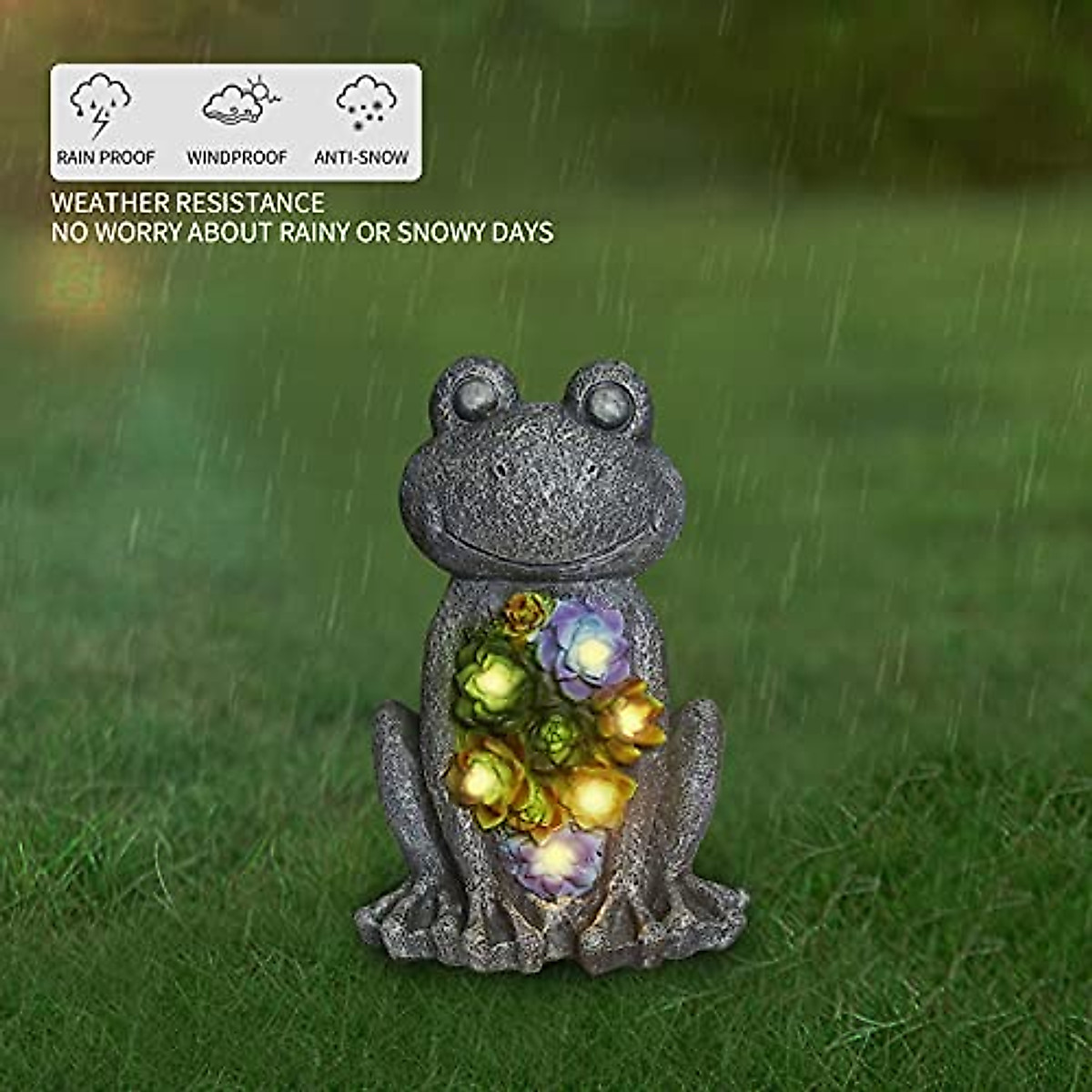 TastyHome Garden Statues Frog Figurine - Solar Powered Garden Decor for Outside, Garden Sculpture and Statues for Patio Lawn Yard Decor, Decorative Outdoor Statues with 6 Lights