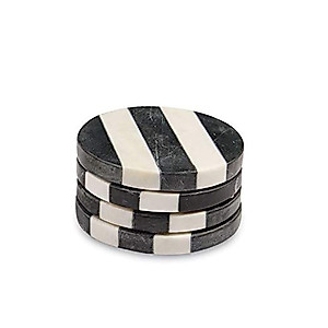 Mud Pie Stripe Black White Coasters, 4" dia