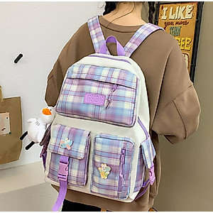 SodaMeow Kawaii Backpack with Pins and Accessories Kawaii Backpack Set Cute Aesthetic Backpack Kawaii Work Supplies (Purple)