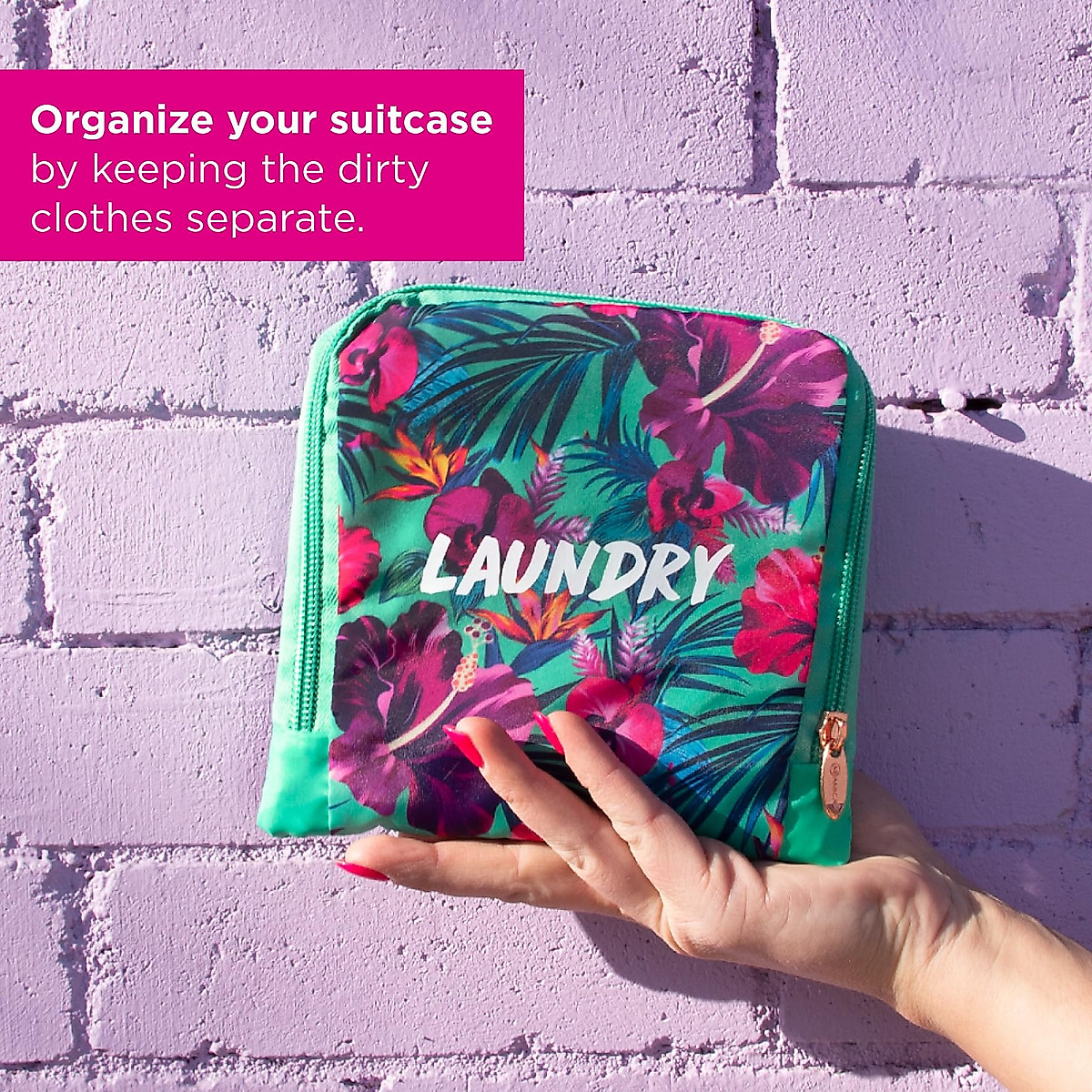 Miamica Soft Travel Laundry Bag with Zipper and Drawstring, Hibiscus, 21” x 22” – Keep Your Dirty Clothes Separate and Your Suitcase Organized – Expandable, Durable, and Foldable Laundry Bag