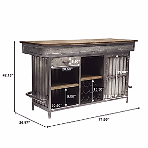 Right2Home Wood and Metal Home Bar, Silver