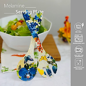 UPware 2-Piece 13 Inch Melamine Salad Server Serving Utensil Set Includes Salad Spoon and Salad Fork (Butterfly Floral)