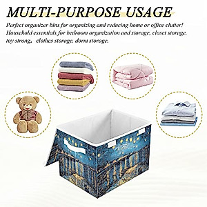 Starry Night over The Rhone Storage Basket 16.5x12.6x11.8 In Collapsible Fabric Storage Cubes Organizer Large Storage Bin with Lids and Handles for Shelves Bedroom Closet Office