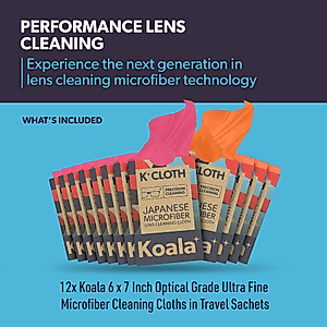 Koala Lens Cleaning Cloth | Japanese Microfiber | Glasses Cleaning Cloths | Eyeglass Lens Cleaner | Eyeglasses, Camera Lens, VR/AR Headset, and Screen Cleaning | Pink & Orange (Pack of 12)