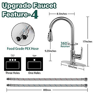 Kitchen Faucet with Pull Down Sprayer, Brushed Nickel Kitchen Sink Faucet, Single Handle Stainless Steel RV Faucet for Kitchen Sink with Deck Plate