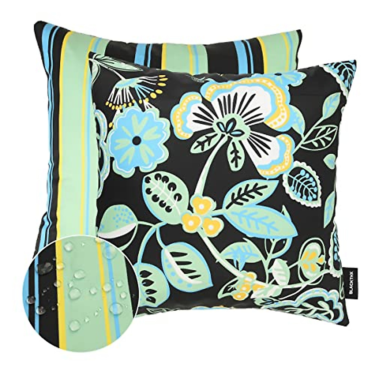 BLACKTHX Pack of 2 Outdoor Pillow Covers, Outdoor Pillow Covers 18x18 Waterproof, Decorative Cushion Cases for Patio Furniture Garden (Black Green, 18 x 18 Inches)