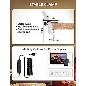 LED Desk Lamp, Adjustable Swing Arm Desk Light with Clamp, 3 Modes &10 Brightness, Study Clamp Light for Architect Kids, Memory Function, Bright Desk Lamps for Home Office Read Room Desktop, White-14W