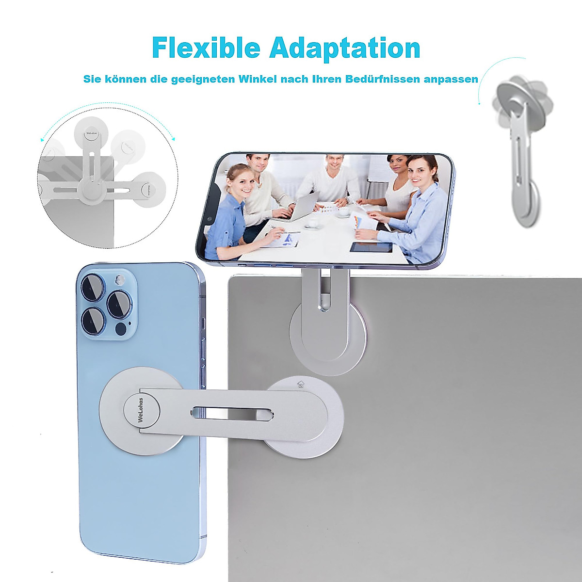 WeLohas Magnetic Phone Holder for Laptop,Continuity Camera Mount for iOS 16/macOS 13 Ventura,Suitable for iMac,Desktop Computer,Tesla Model 3/X/Y/S & iPhone 14/13/12,Adjustable Laptop Phone Holder