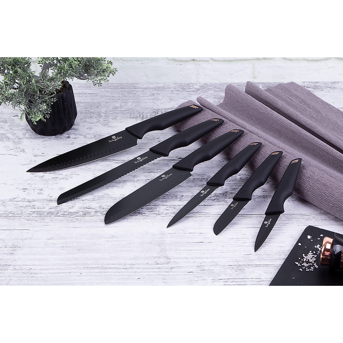 Berlinger Haus 6 Piece Knife Set, Black Silver Knives Set for Kitchen, Cooking Knives with Ergonomic Handles, Sharp Cutting Stainless Steel Chef Knife Set