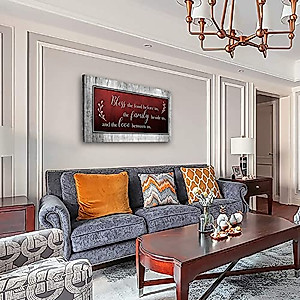 Inspirational Wall Art Painting | Christian Quote Canvas Wall Art Dining Room | Red Wall Decor Living Room | Wooden Framed Canvas | Rustic Home Decor Farmhouse | Bless The Food Before Us,Ready To Hang 24"X 48"