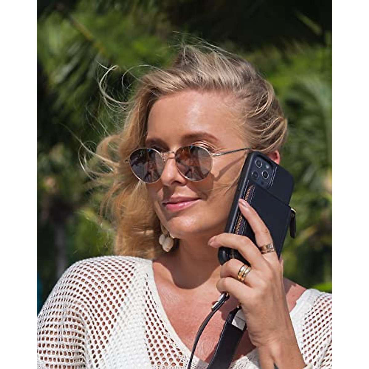 ZVE iPhone 14 Pro Max Crossbody Wallet Case, RFID Blocking Phone Case with Card Holder, Crossbody Strap Leather Zipper Case Designed for Apple iPhone 14 Pro Max 6.7" - Black