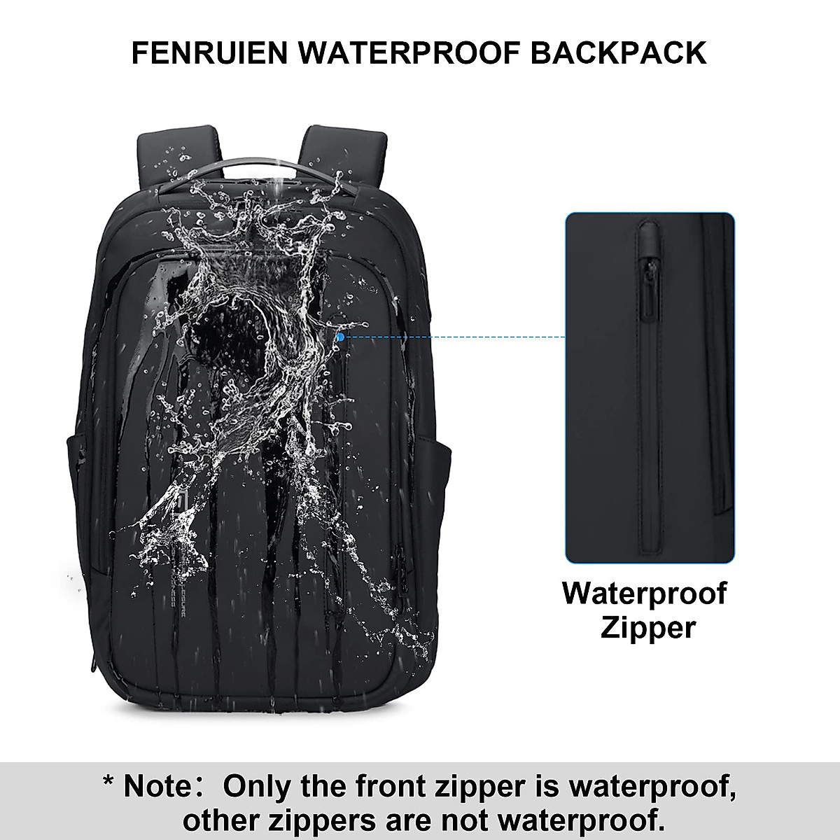 FENRUIEN Business Laptop Backpack 15.6 Inch, Expandable Slim Backpack for Men with USB Port, Water Resistant Computer Bag for Travel/College/Work, Black