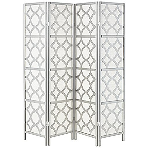 Roundhill Furniture Quarterfoil Infused Diamond Design 4-Panel Room Divider, Silver