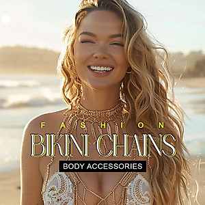 Asooll Layer Crystal Body Chain Rhinestone Bra Beach Bikini Chains Harness Chain Party Nightclub Body Accessories Jewelry for Women and Girls (Gold)