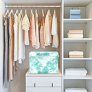 innewgogo Tie Dye Teal Storage Bins with Lids for Organizing Storage Bin with Handles Oxford Cloth Storage Cube Box for Toys