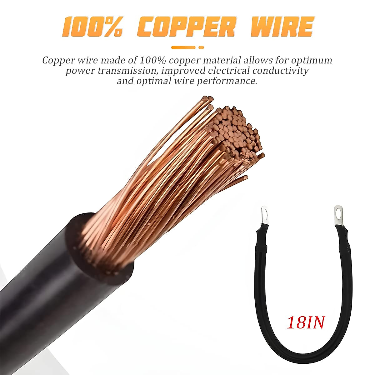 AICEL 4 AWG Battery Cables Set with Terminals, Pure Copper Battery Inverter Cables with 3/8 Inch Lugs, Power Wire (Positive and Negative) for Solar ATV RV Boat Automotive Marine Motorcycle (18")