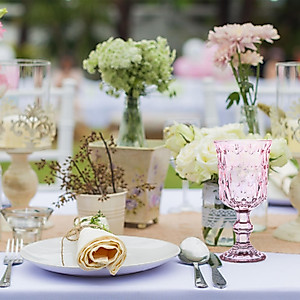 12 Packs Glass Goblet Set, Pink Wine Glasses Glassware Goblet, 7 oz Drinking Glasses Water Goblets Vintage Drinking Glassware Embossed Wine Glass Solid Color Glass Goblet for Wedding Party Restaurant