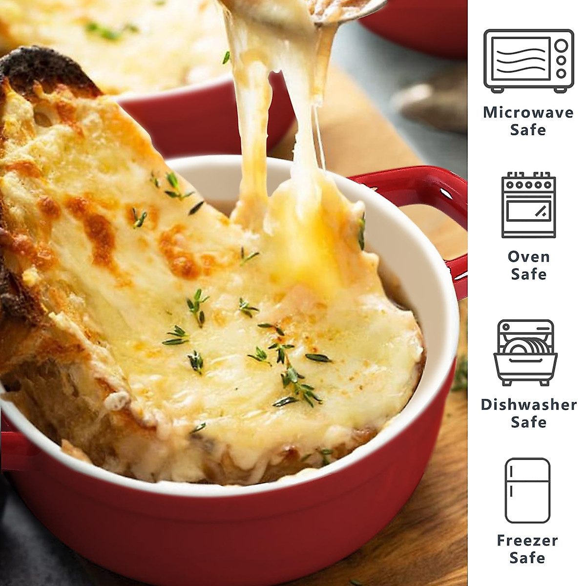 Lareina Mini Cocotte - 12oz Ceramic Casserole Dishes - Kitchen Casserole Sets With Handles And Lid - Small Baking Ramekins - Oven, Microwave & Dishwasher Safe - Set of 4 - Red