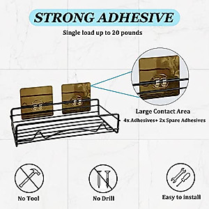 Nichemigo Adhesive Shower Caddy, Shower Shelves, Bathroom Shower Organizer for Inside Shower, No Drilling Rustproof Washroom Shower Shelf, Cat Shape Rack Wall Mounted Basket Storage, 2 Pack, Black