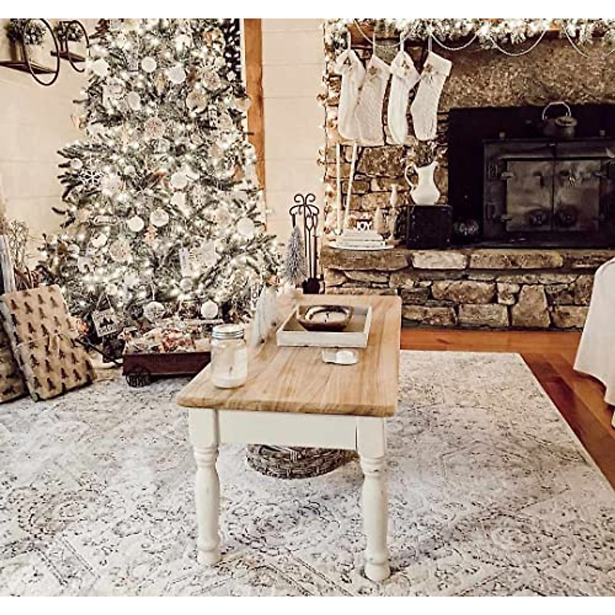 Hauteloom Bluffs Moroccan Farmhouse Living Room Bedroom Dining Room Area Rug - Bohemian Style - Boho Vintage Distressed - Beige, Gray, Brown, Cream 6'7" x 9'
