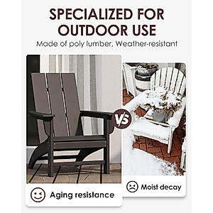 Poly Lumber Adirondack Chairs Set of 2, All-Weather Resistant Outdoor Patio Chairs, Look Like Wood, Pre-Assembled Outdoor Fire Pit Chair for Pool, Deck, Backyard, Garden, Black