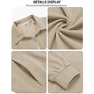 COOFANDY Men's Casual Corduroy Lightweight Jacket Cream Collared Bomber Jacket