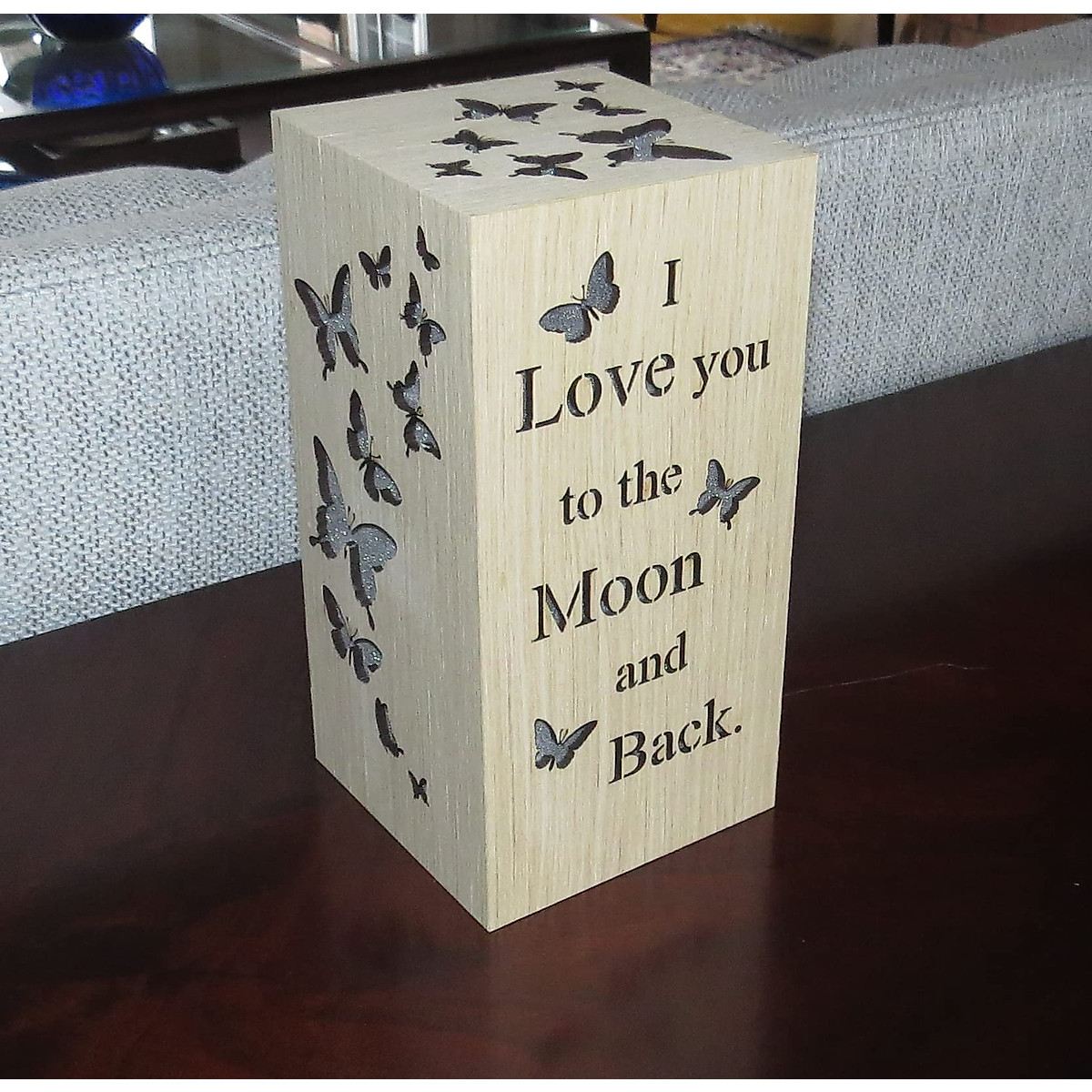 UNIDECO Wooden Butterfly Décor for Bedroom - 8.0 Inch Wood I Love You to The Moon and Back - Battery Powered Cordless Nite Lite - LED Operated Lights - Accent Night Lamp - Butterflies Gifts