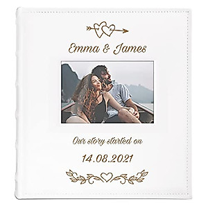 Maverton Photo Album - Customised white cover with a photo frame - 60 black pages - Memory book for couples - for parents - Photo Book for wedding - Love