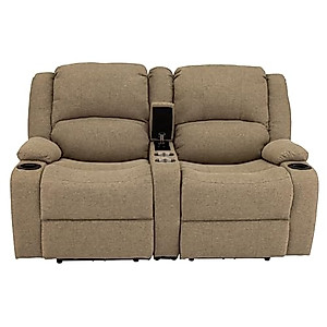 RecPro Charles 67" Double Recliner RV Sofa with Console and Cupholders | Zero Wall Loveseat for Camper | Wall Hugger Couch | Fifth Wheel Theater Seating | Replacement RV Furniture | Oatmeal Cloth