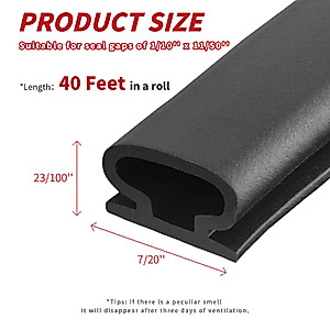 Fingwerk 40 Feet Rubber Weather Stripping Door Seal Strip, Self-Adhesive Backing D-Shape Door Weatherstripping for Door Frame Insulation Large Gap, Easy Cut to Size(Black)