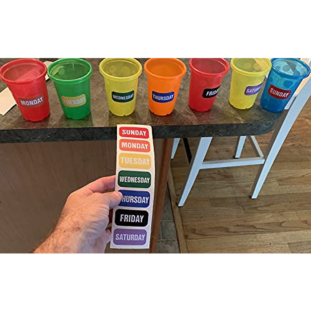 Just Baby'd Sip'n Learn Labels - Learn Days of the Week and Colors of the Rainbow - Weekly Labels for Toddlers - Dual Learning & Education Tool - Sticker Set for Sippy Cups, Dishwasher Safe.