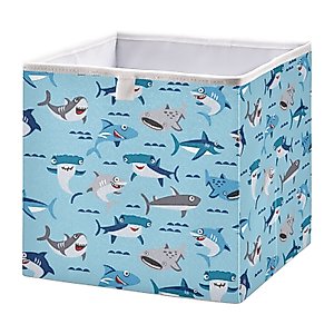 Kigai Cute Sharks Storage Baskets, 16x11x7 in Collapsible Fabric Storage Bins Organizer Rectangular Storage Box for Shelves, Closets, Laundry, Nursery, Home Decor