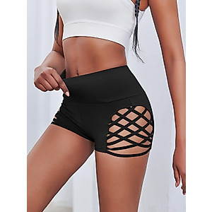 Aurgelmir Women's Workout Yaga Shorts High Waist Tummy Control Criss Cross Athletic Sports Booty Short Leggings Black