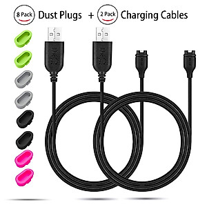 JIUJOJA Charger Cable Compatible with Garmin Watch - 3.93ft Length (2Pack) and 8pcs Colour Protector