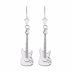 .925 Sterling Silver Electric Guitar Leverback Dangle Earrings