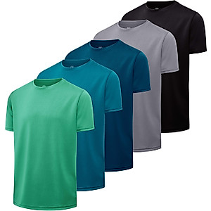 Real Essentials 5 Pack: Boys Mesh Short Sleeve Shirts Crew Neck Tshirt Tops Tees Youth Teen Active Wear Athletic Quick Dry Basketball Gym Sport Undershirt Soccer Top -Set 12,Medium 8-10