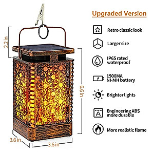 Solar Lanterns Outdoor Waterproof, Flickering Flame Outdoor Hanging Solar Lanterns Retro Solar Lights with Handle, Decorative Outdoor Lighting Solar Powered Umbrella Lights for Patio Garden 4 Pack