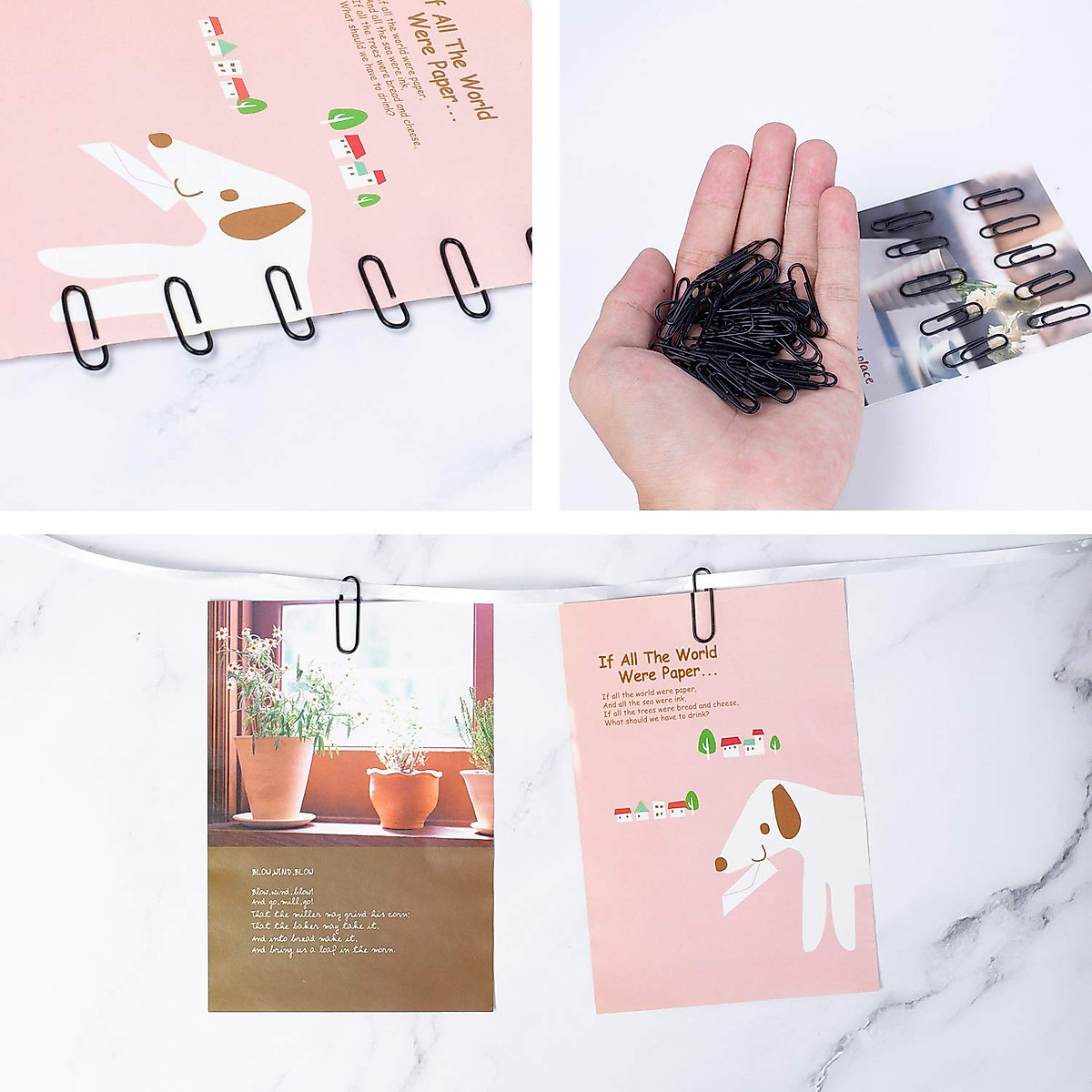 A+DAY 240 pcs Binder Clips, Paper Clips, Rubber Bands, Paper Clamps Assorted Size, Jumbo Paper Clips, Small Paper Clips, Large Binder Clips, Medium Binder Clips, Small Binder Clips (Black)