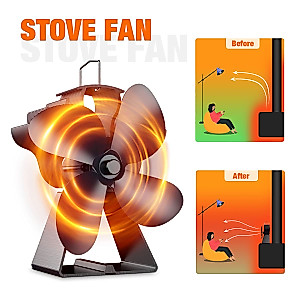 Upgrade 4 Blades Heat Powered Stove Fireplace Fan for Home Wood Log Burning Fireplace Circulating Warm Air Saving Fuel Efficiently
